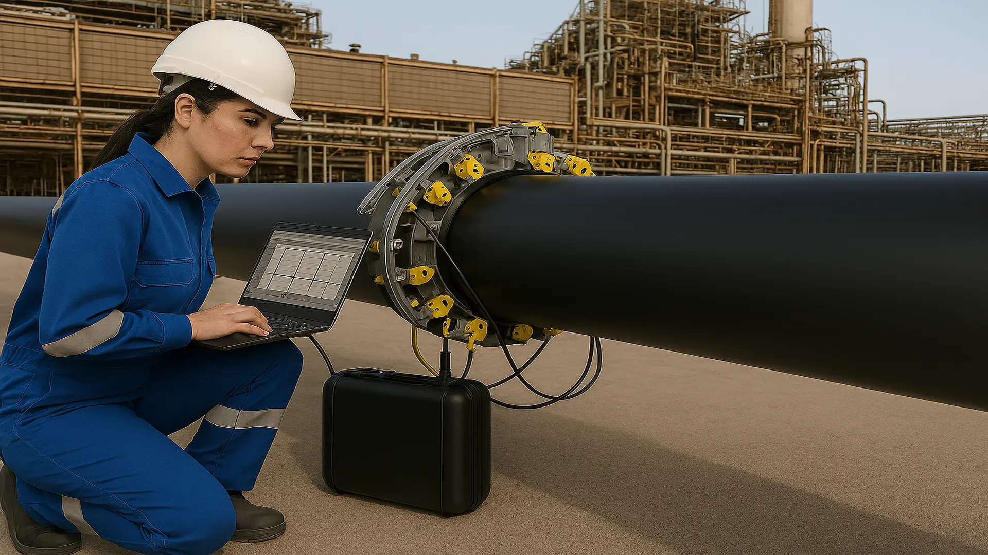 Inspection of HDPE pipes using guided wave UT.