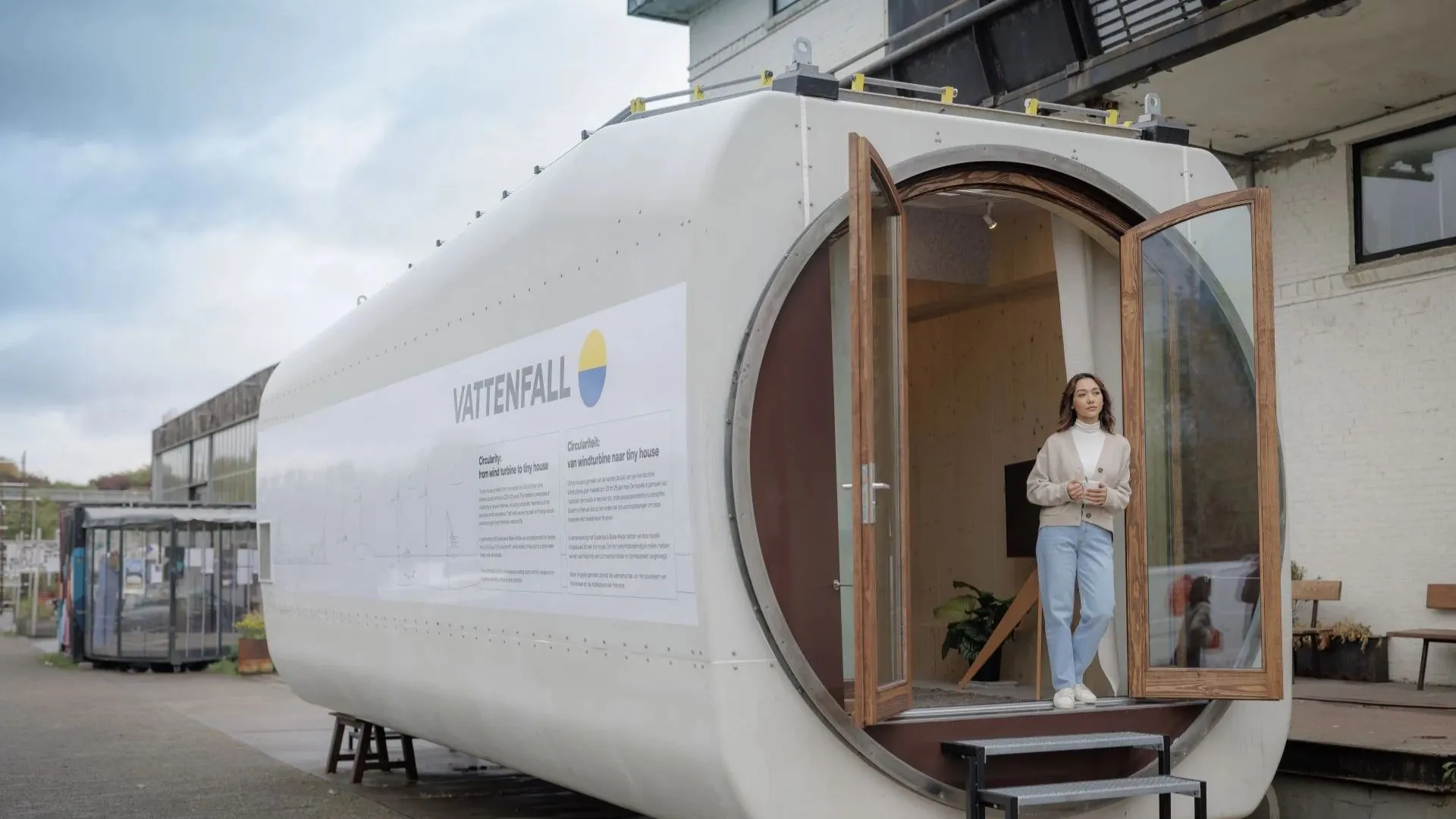Reused wind turbine nacelle to create a tiny house